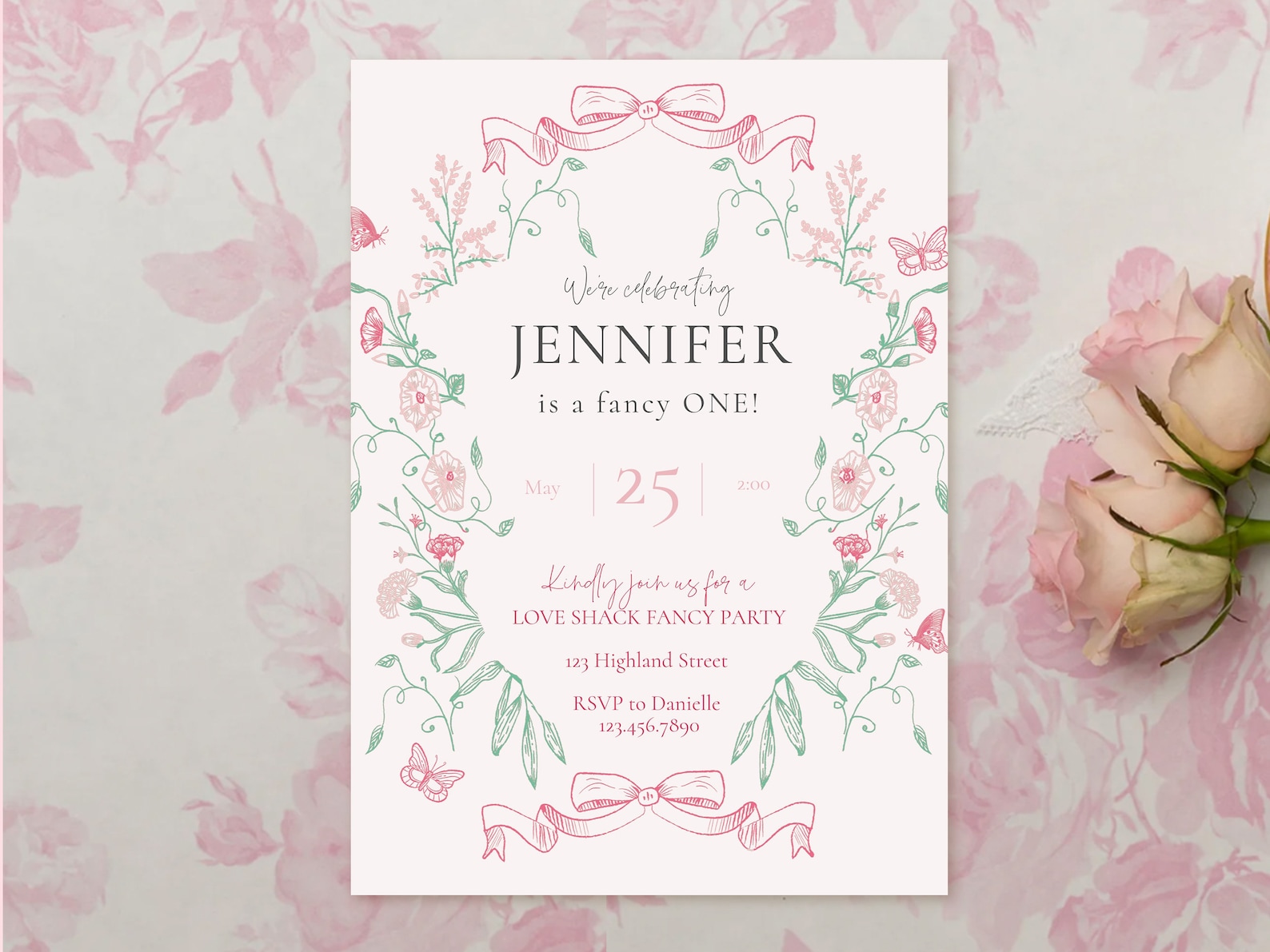 Love Shack Fancy Birthday Invitation, Fancy One Birthday, Floral Wreath ...