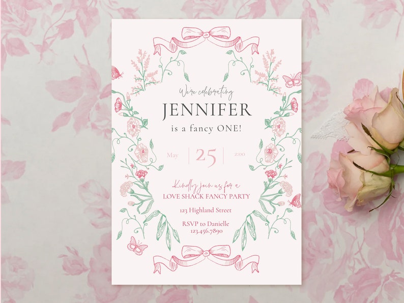 Love Shack Fancy Birthday Invitation, Fancy One Birthday, Floral Wreath ...