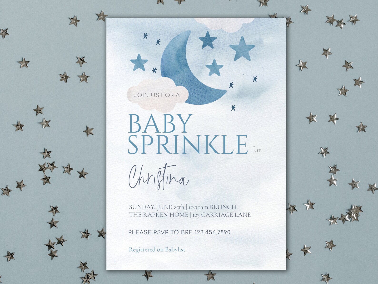 Watercolor Moon Baby Sprinkle Invitation, Baby Sprinkle Digital ...