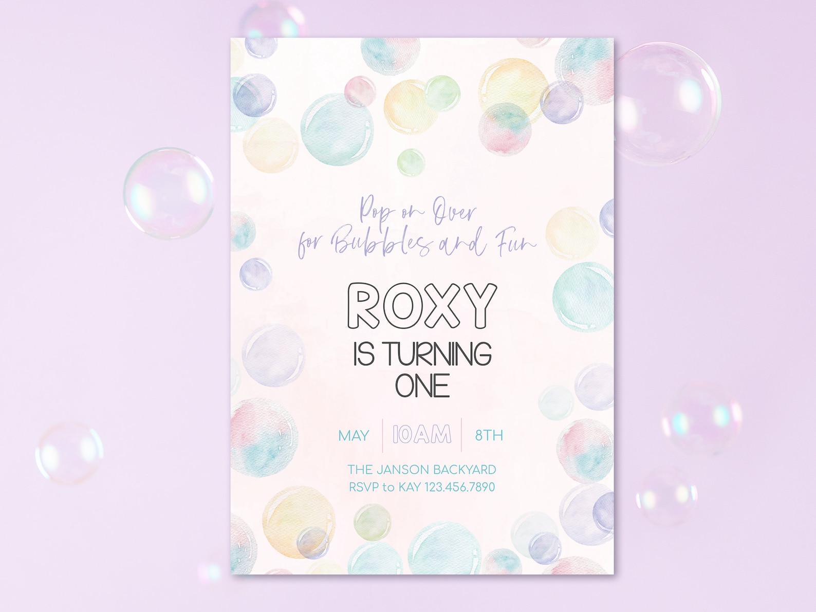 Bubbles Birthday Invitation, Pastel Bubbles Girl Birthday, Summer ...