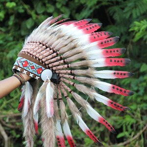 Indian Headdress Replica, White and Red Feathers Short Length - Etsy