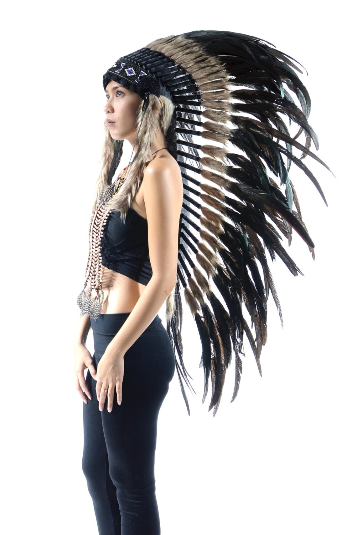 Indian Headdress Replica, Medium Length, Black Feathers - Etsy