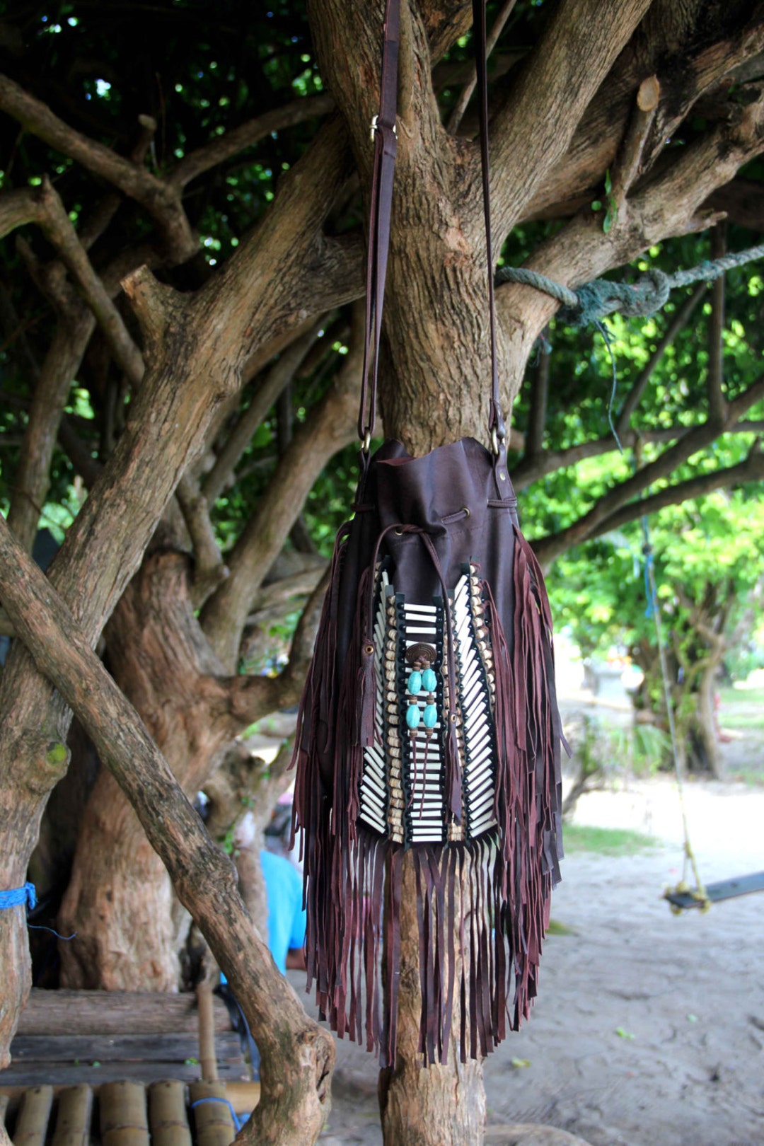 Boho Leather Bag, Large Size, Antique Brown, Indian Inspired Leather ...