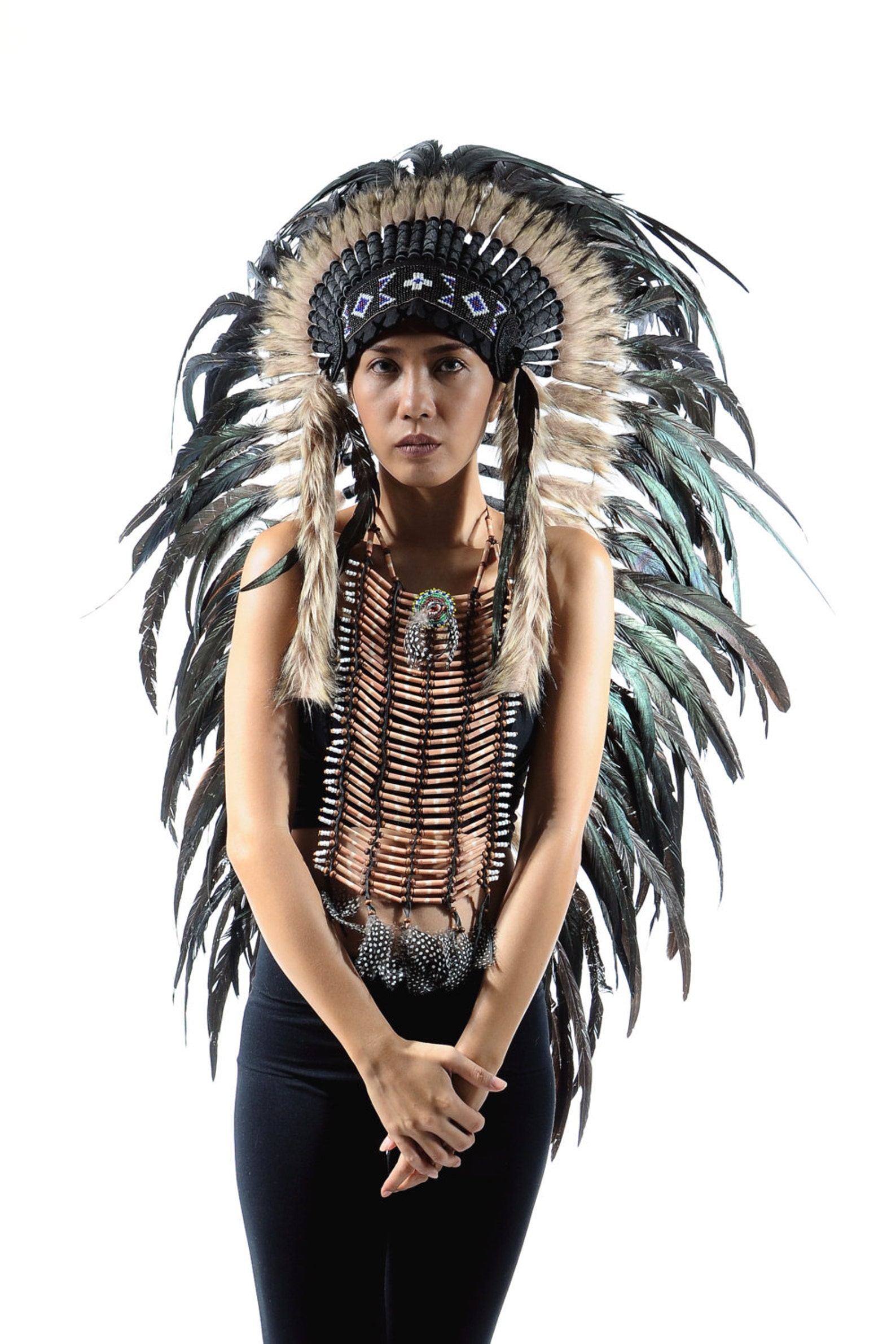 Indian Headdress Replica, Medium Length, Black Feathers - Etsy