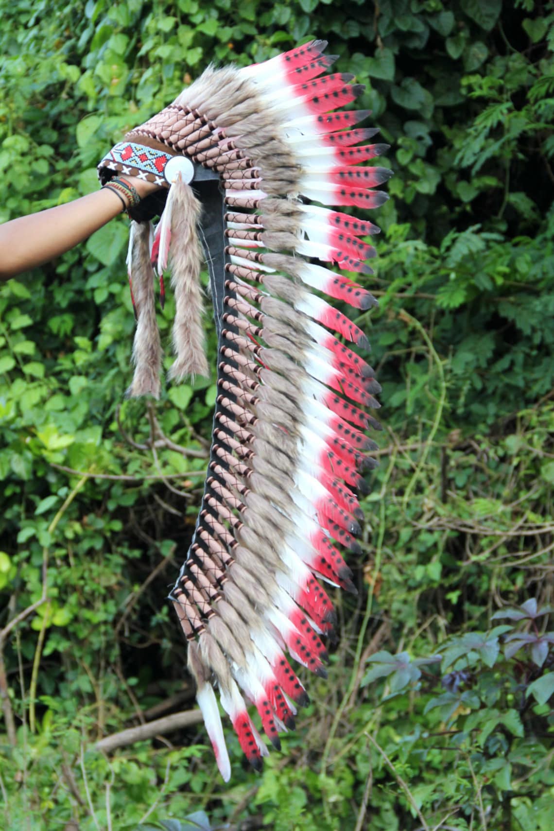 Feather Headdress Indian Inspired, Red and White Feathers - Etsy