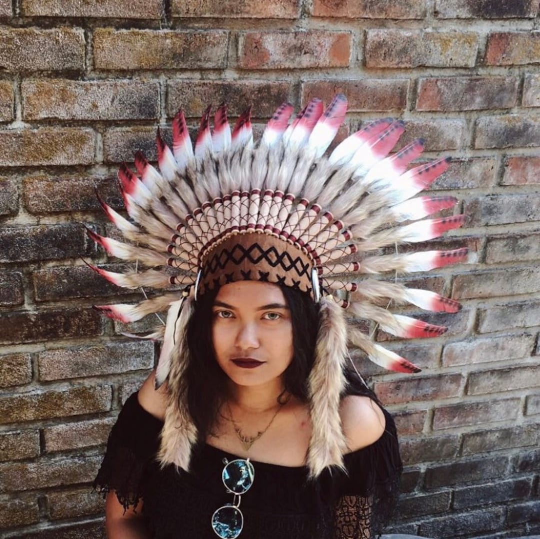 Indian Headdress Replica, Red and White Feathers - Etsy