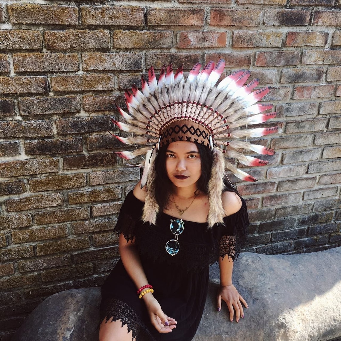 Indian Headdress Replica Red and White Feathers | Etsy