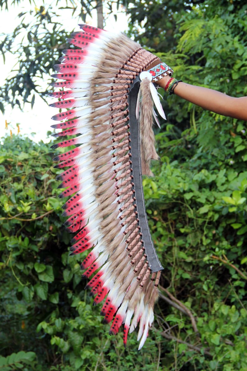 Tocado de plumas de inspiración india plumas rojas y blancas | Etsy