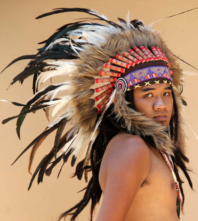 Indian Headdress Replica, Natural Feathers - Etsy