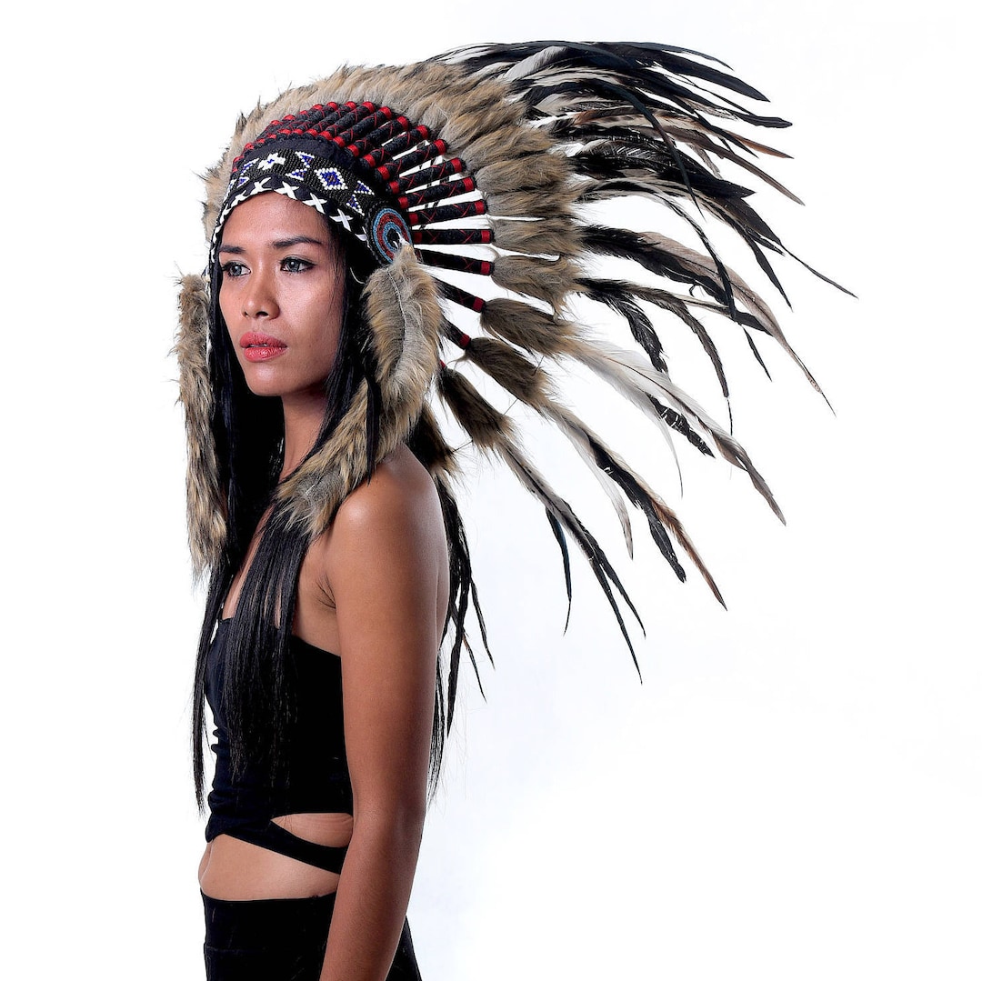 Feather Headdress Indian Inspired, Warbonnet Native American Style ...
