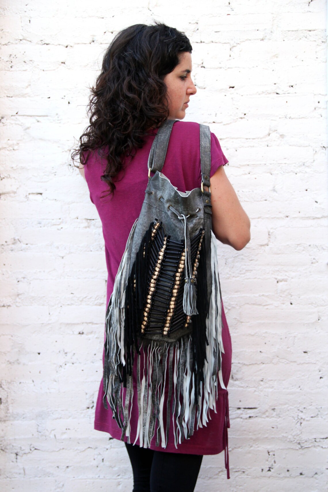 Boho Leather Bag Antique Grey Indian Style Fringed Purse - Etsy