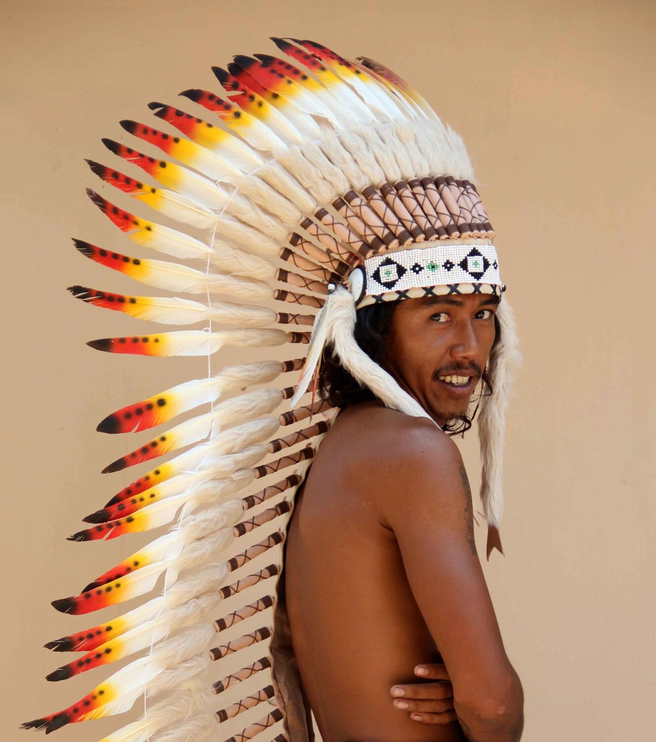 Indian headdress replica long length | Etsy