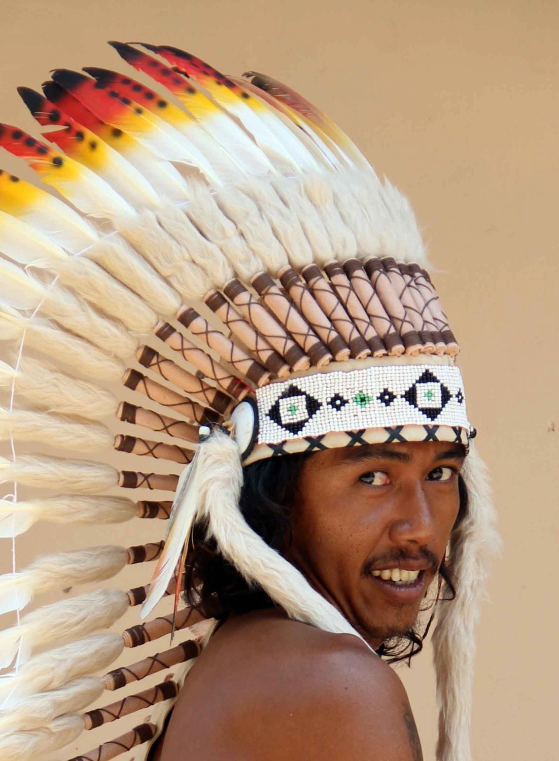 Indian headdress replica long length | Etsy