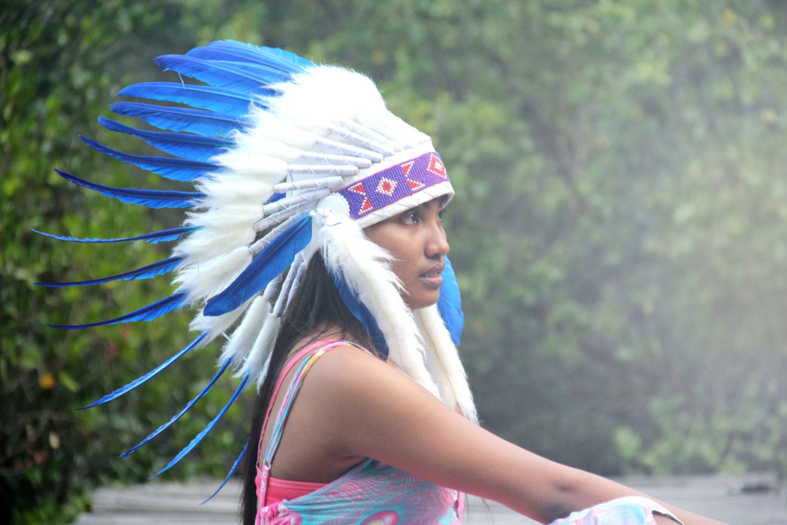 Blue Indian Headdress Replica, Short Length - Etsy