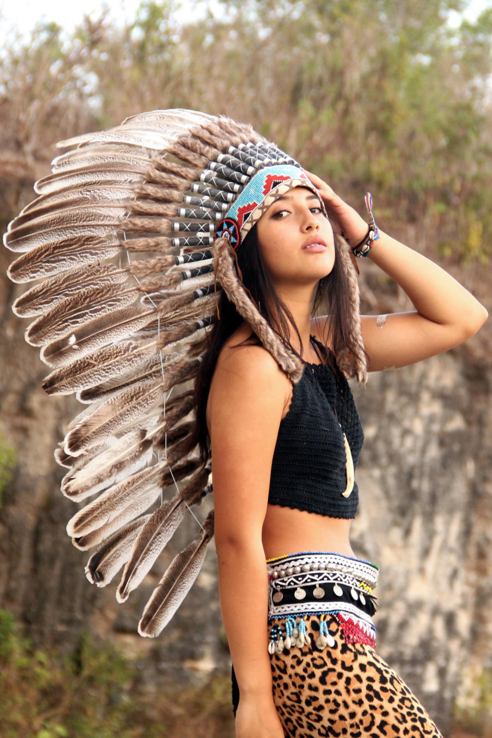 Indian Headdress Replica, Turkey Feathers Headpiece, Bohemian - Etsy