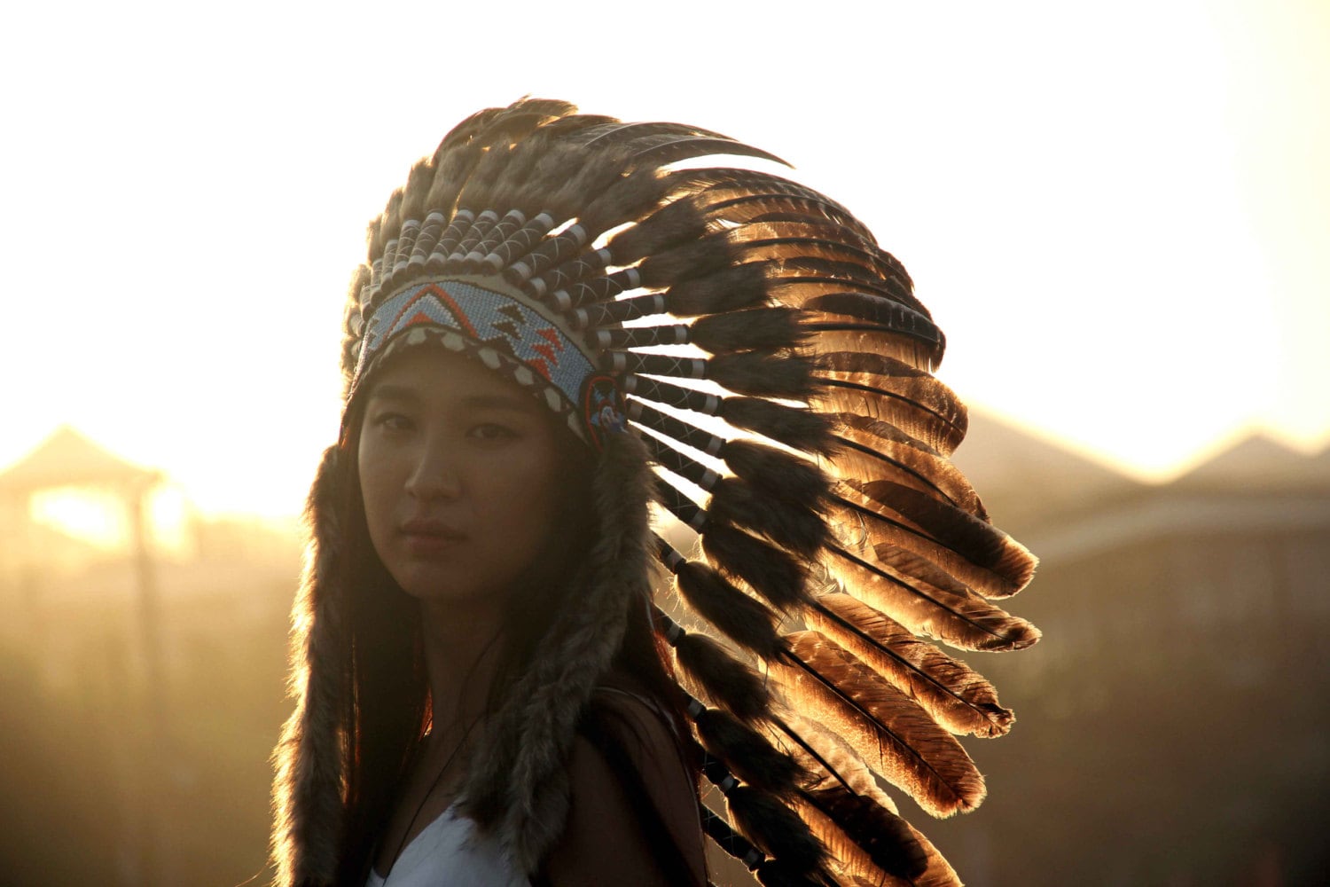 Indian Headdress replica brown feathers medium length boho | Etsy