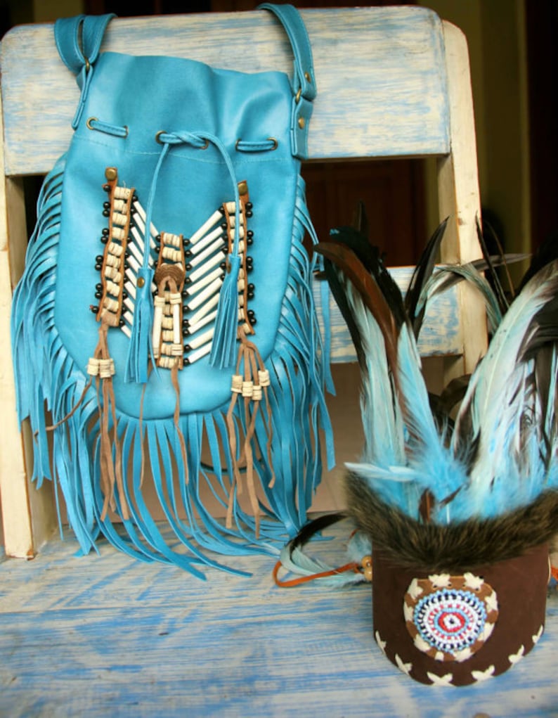 Fringed Leather Bag Boho Style Turquoise Leather Purse Gypsy - Etsy