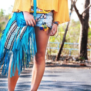 Boho Leather Bag, Turquoise Fringe Purse, Large Size, Crossbody Bag - Etsy