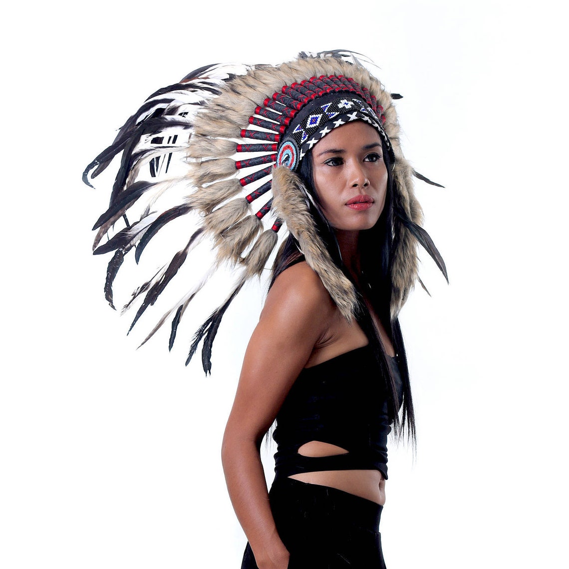 Feather Headdress Indian Inspired Warbonnet Native American - Etsy