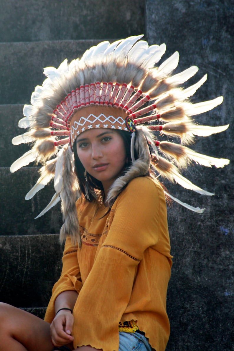 Indian Headdress Replica Made With White Feathers, Short Length - Etsy