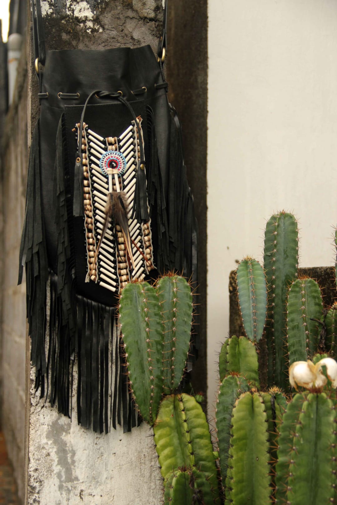 Black Leather Fringe Bag, Boho Gypsy Style, Bone Bead Detail,bags - Etsy