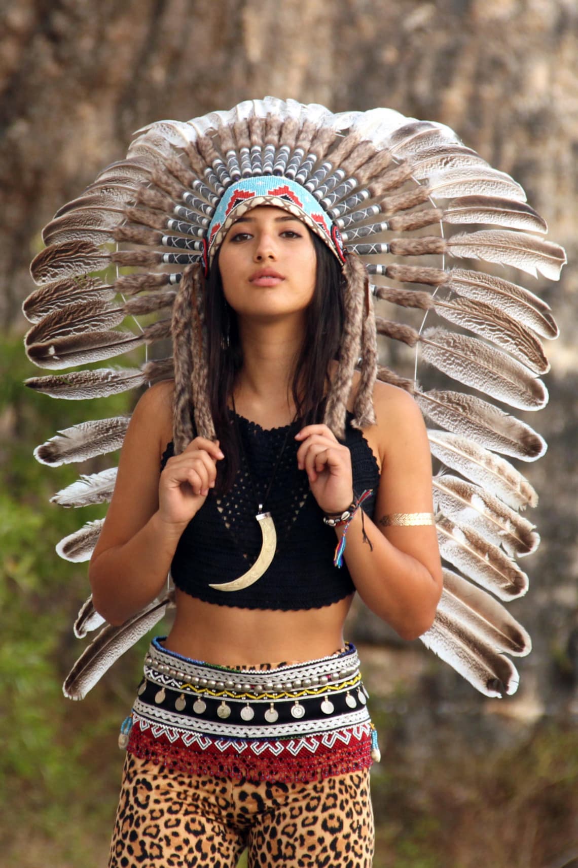 Indian Headdress Replica, Turkey Feathers Headpiece, Bohemian - Etsy