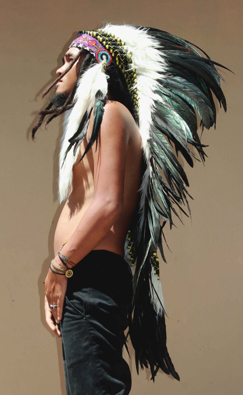 Larga Réplica De Tocado Indio Plumas De Color Natural Etsy