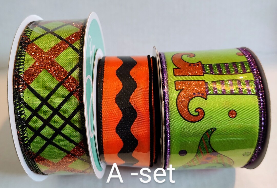 Halloween Wired Ribbon Bundle Set of 3 Rolls of Coordinating Halloween ...