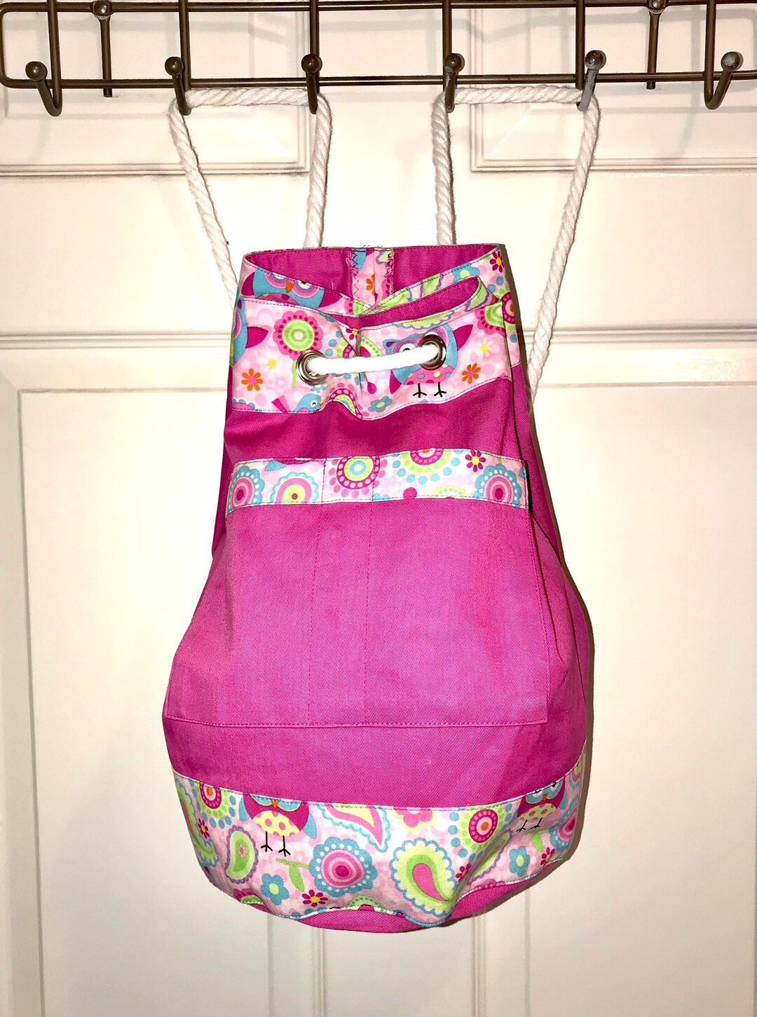 Pink Girls Drawstring Backpack Knapsack by Uniquely Yours Totes - Etsy