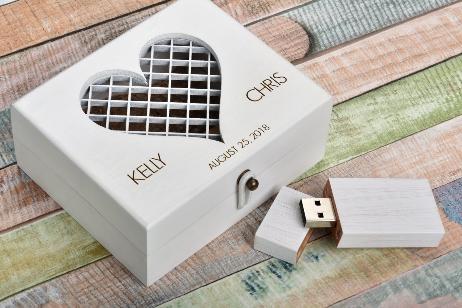 Set of 5 Wedding Box USB Flash Drive White Wood Box Wooden - Etsy 日本