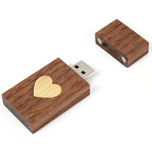 Wooden Walnut Flash Drive White Ash Veneer Heart Hand Laid - Etsy