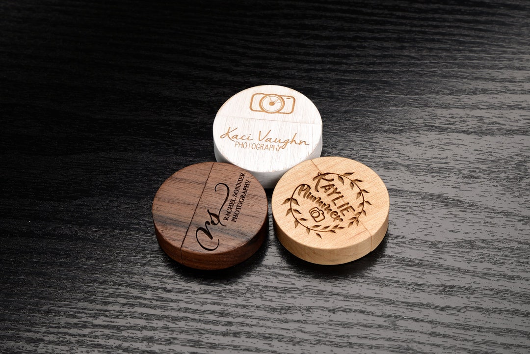 50 Wooden Round USB Flash Drive, Custom Engrave USB, Personalized Flash ...