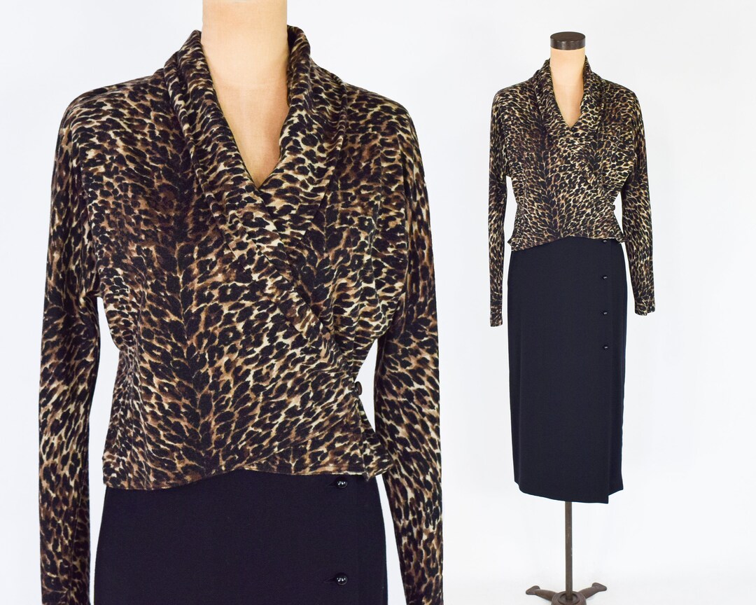 1980s Leopard Print Top 80s Animal Print Wrap Top GY - Etsy