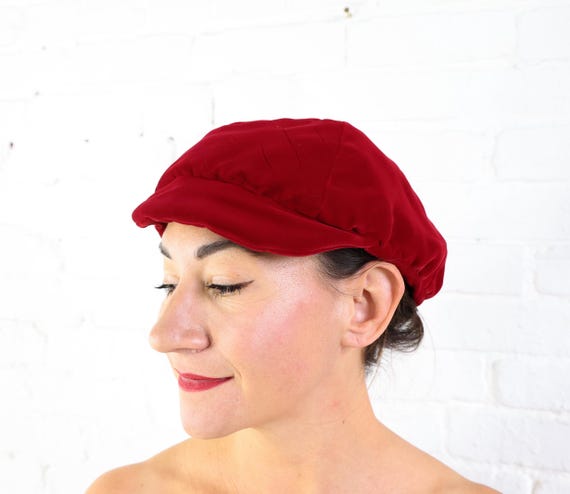 1960s Velvet Red Beret | 60s Red Silk Velvet Cap | Tw… - Gem