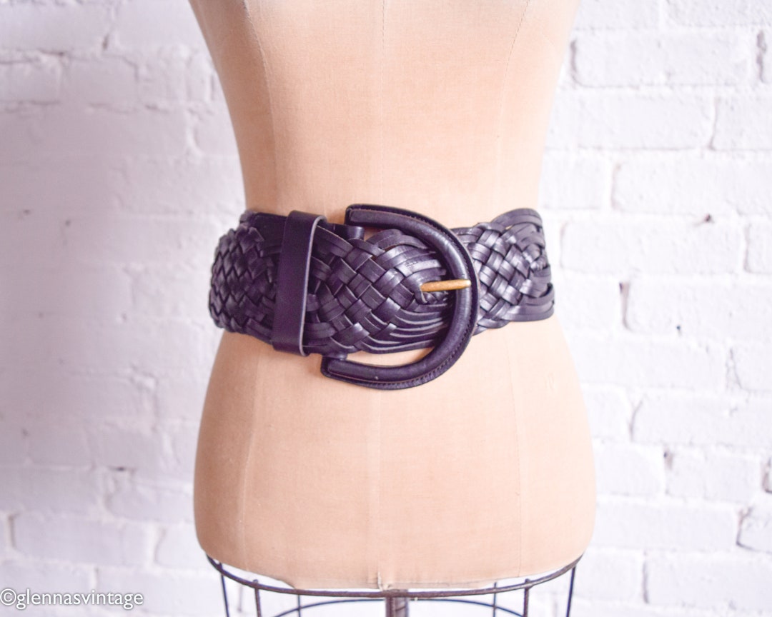 1990s Black Braided Leather Belt 90s Black Leather Wide Belt - Etsy