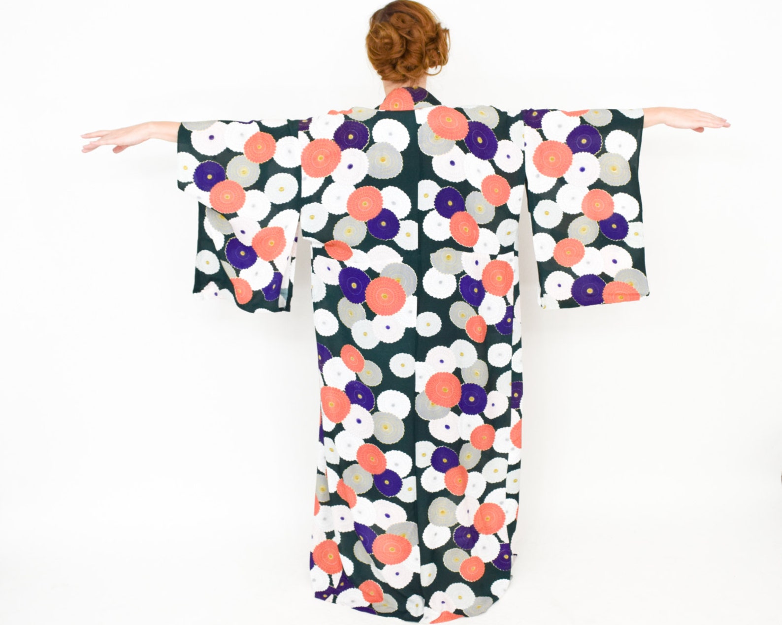 Floral Kimono Robe Green Orange Floral Robe Chrysanthemum - Etsy