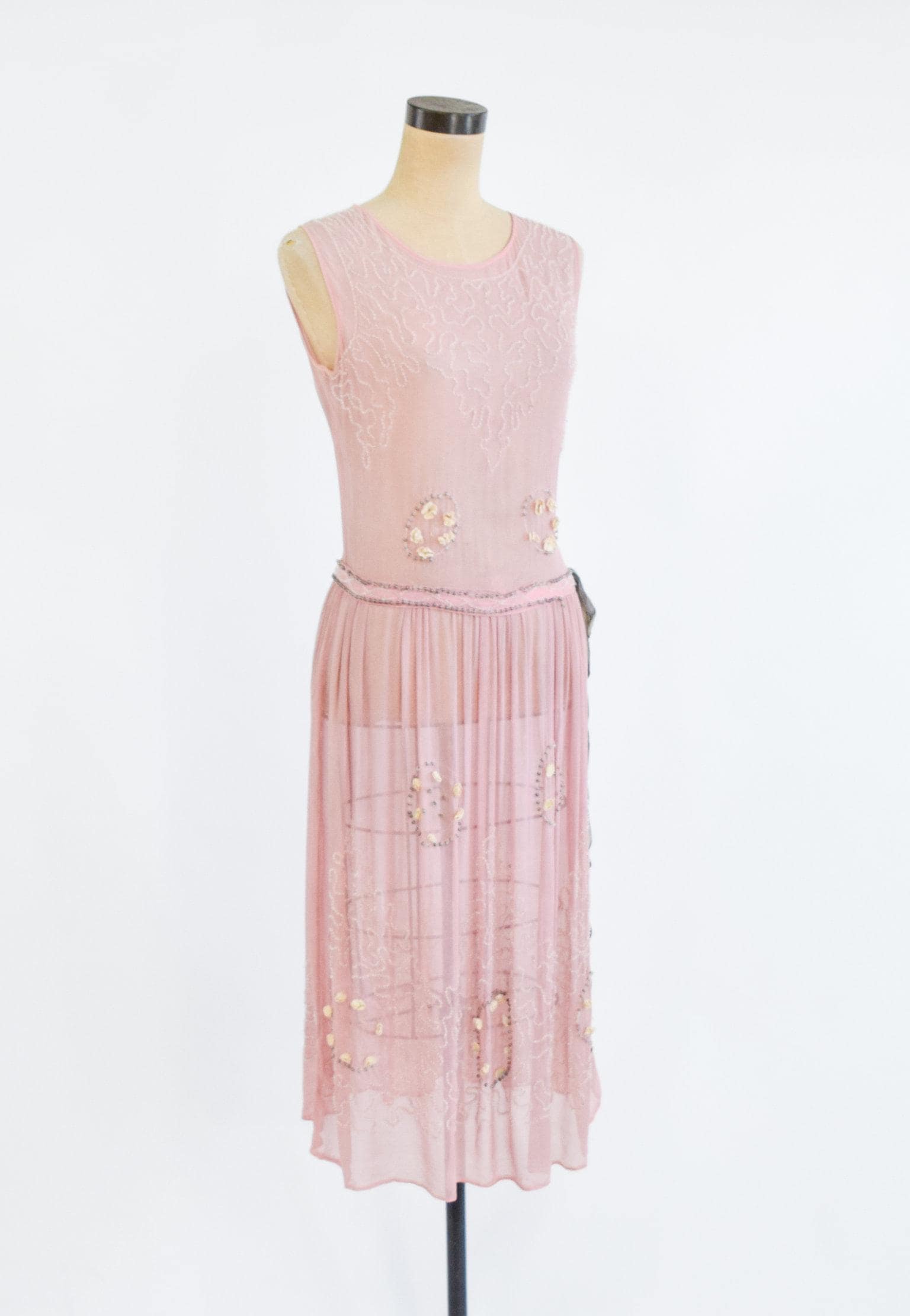 1920s Pale Pink Silk Flapper Dress | Vintage Pink Beaded Vintage Gown ...