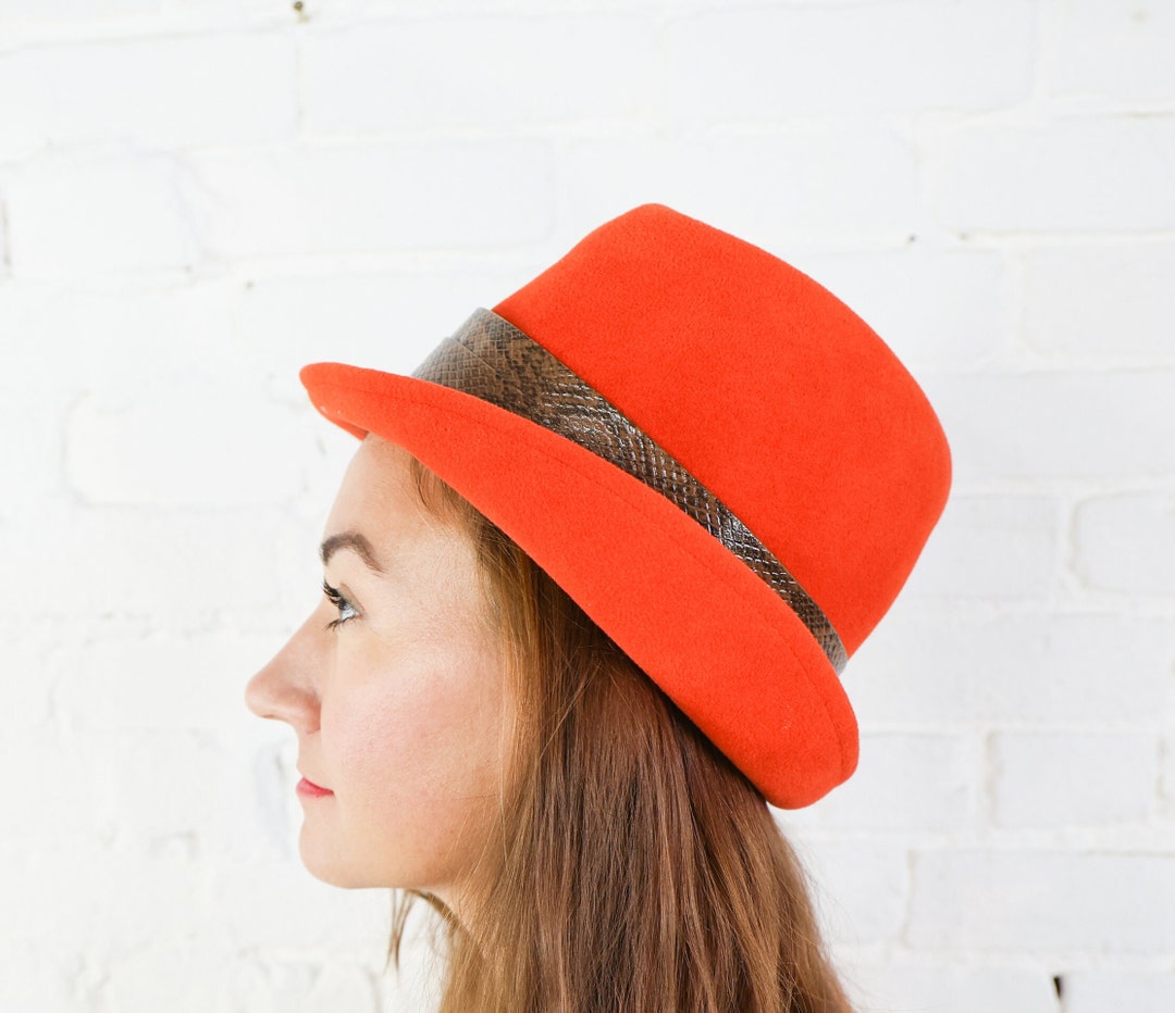 1980s Orange Wool Felt Hat 80s Bright Orange Wool Fedora Patrice Small ...