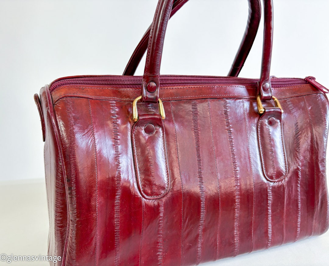 1980s Burgundy Red Eel Skin Purse Handbag 80s Maroon Red Leather ...