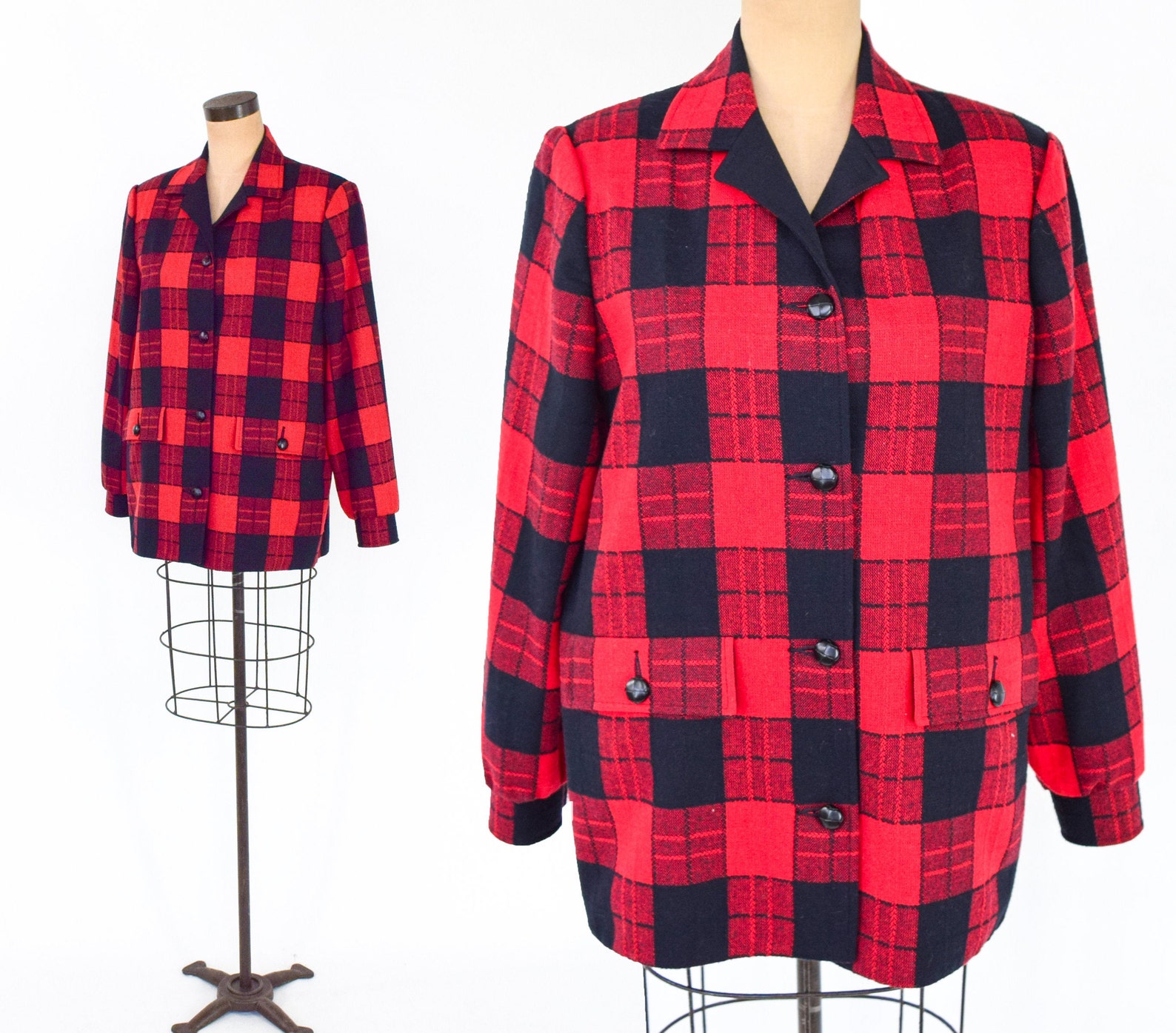 1960s Red Plaid Wool Jacket Red & Black Plaid Coat Butte - Etsy