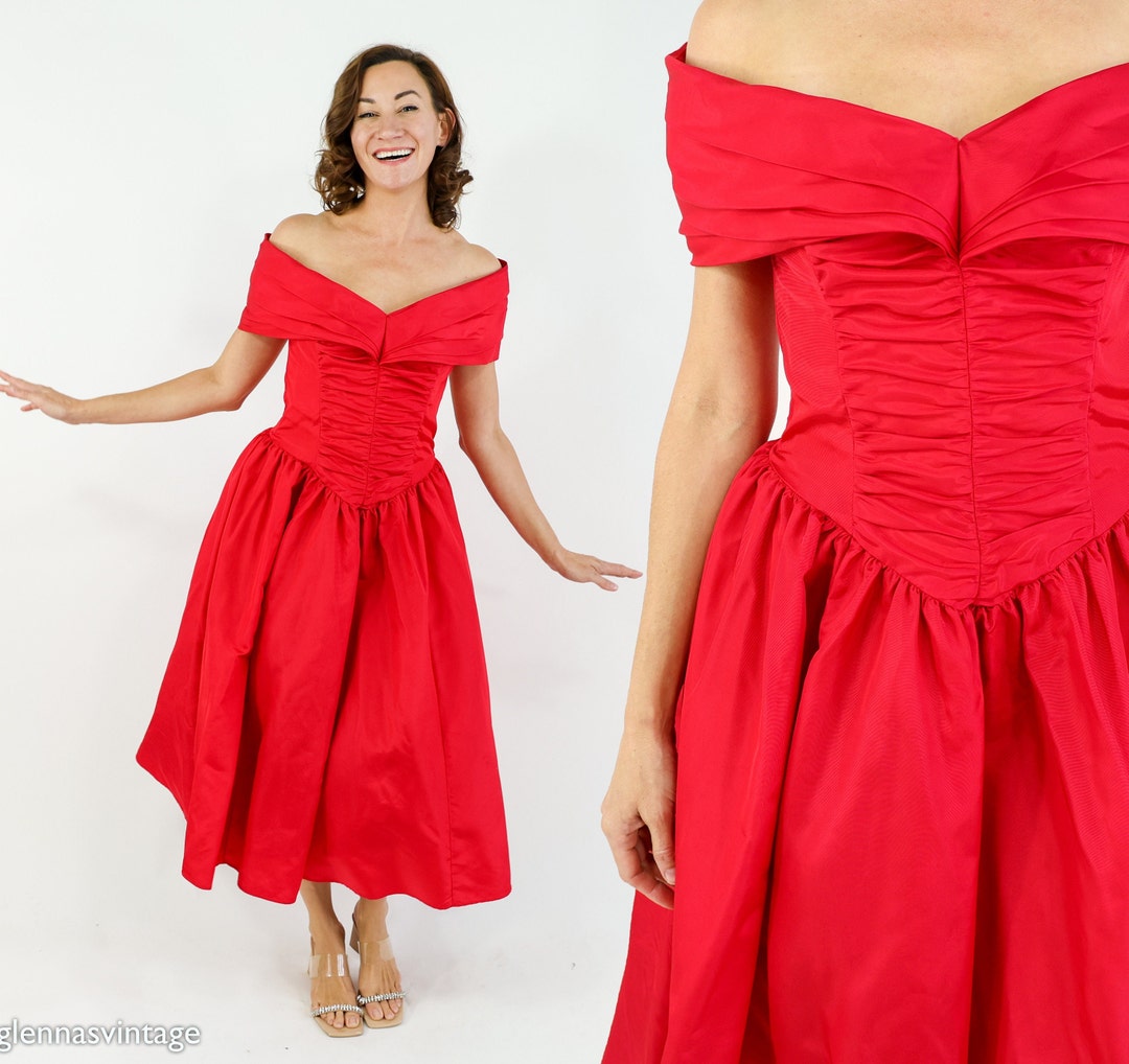 1980s Red Party Dress 80s Red Taffeta Formal Gunne Sax Small - Etsy