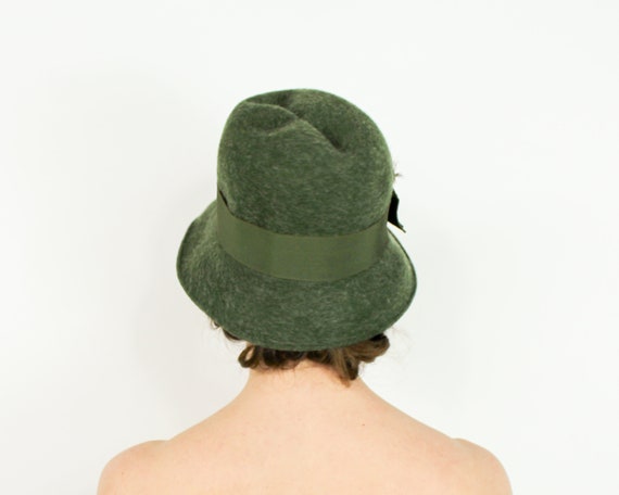 1960s Green Wool Hat | 60s Olive Green Mohair Hat | G… - Gem