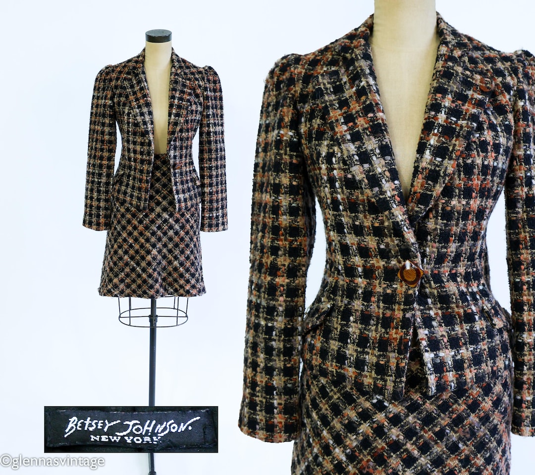 Vintage Betsey Johnson Plaid Suit Set | Bouclé Blazer & Skirt, Medium ...