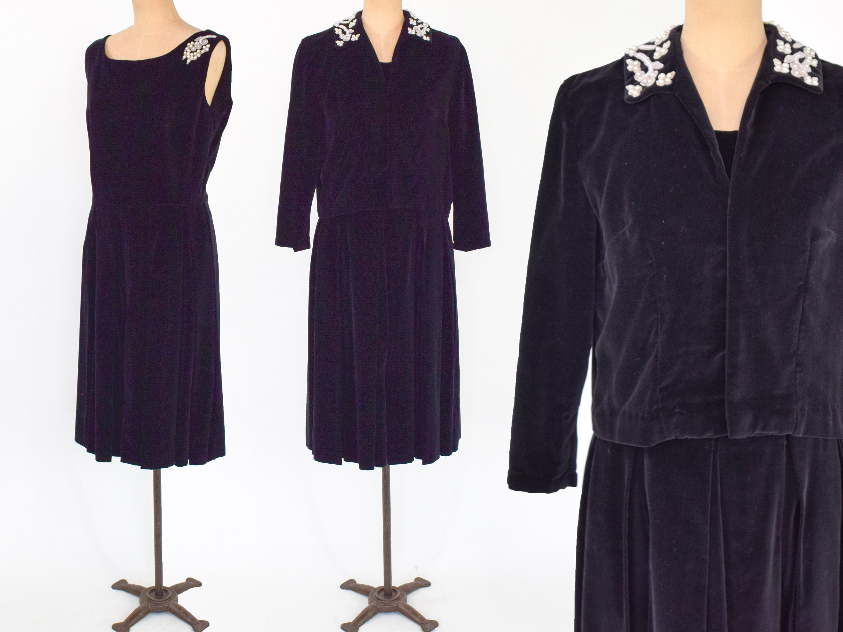 1950s Black Velvet Dress & Jacket 50s Black Cotton Velvet | Etsy