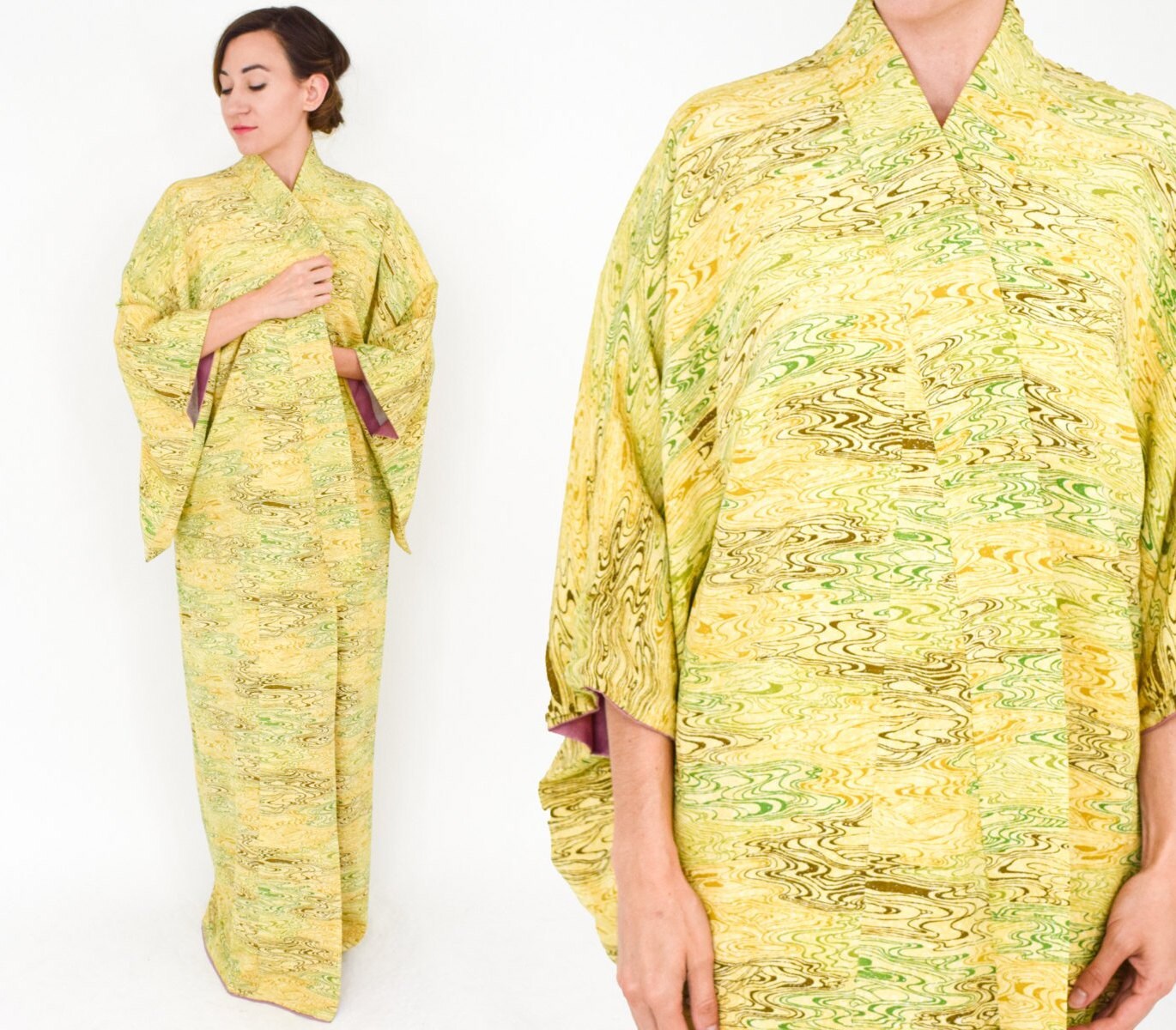 1950s Yellow Silk Kimono Yellow & Green Vintage Kimono | Etsy