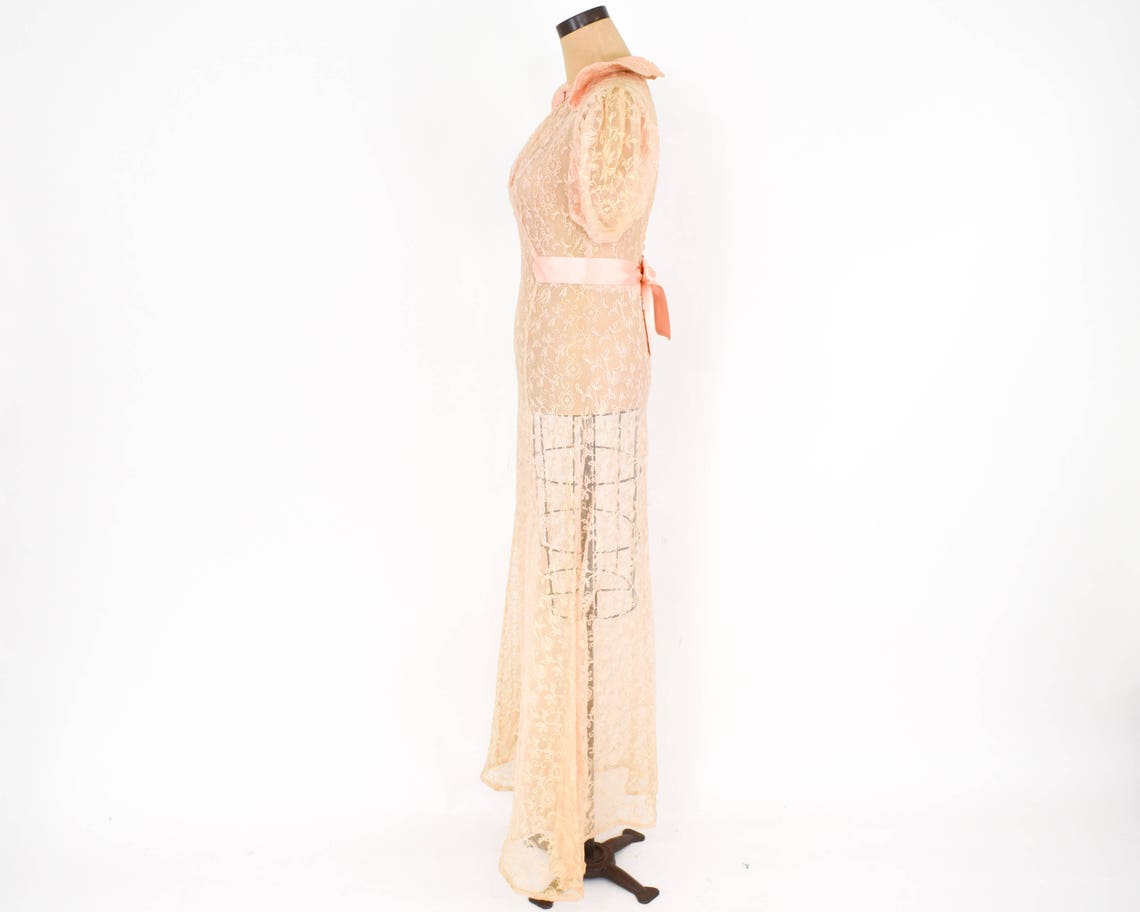1930s Beige Lace Evening Gown 30s Blush Pink Sheer Floral | Etsy