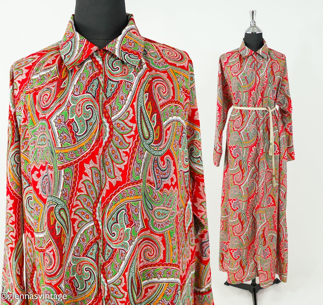 1980s Red Paisleycaftan | 80s Red Print Dressing Gown | Red Paisley ...