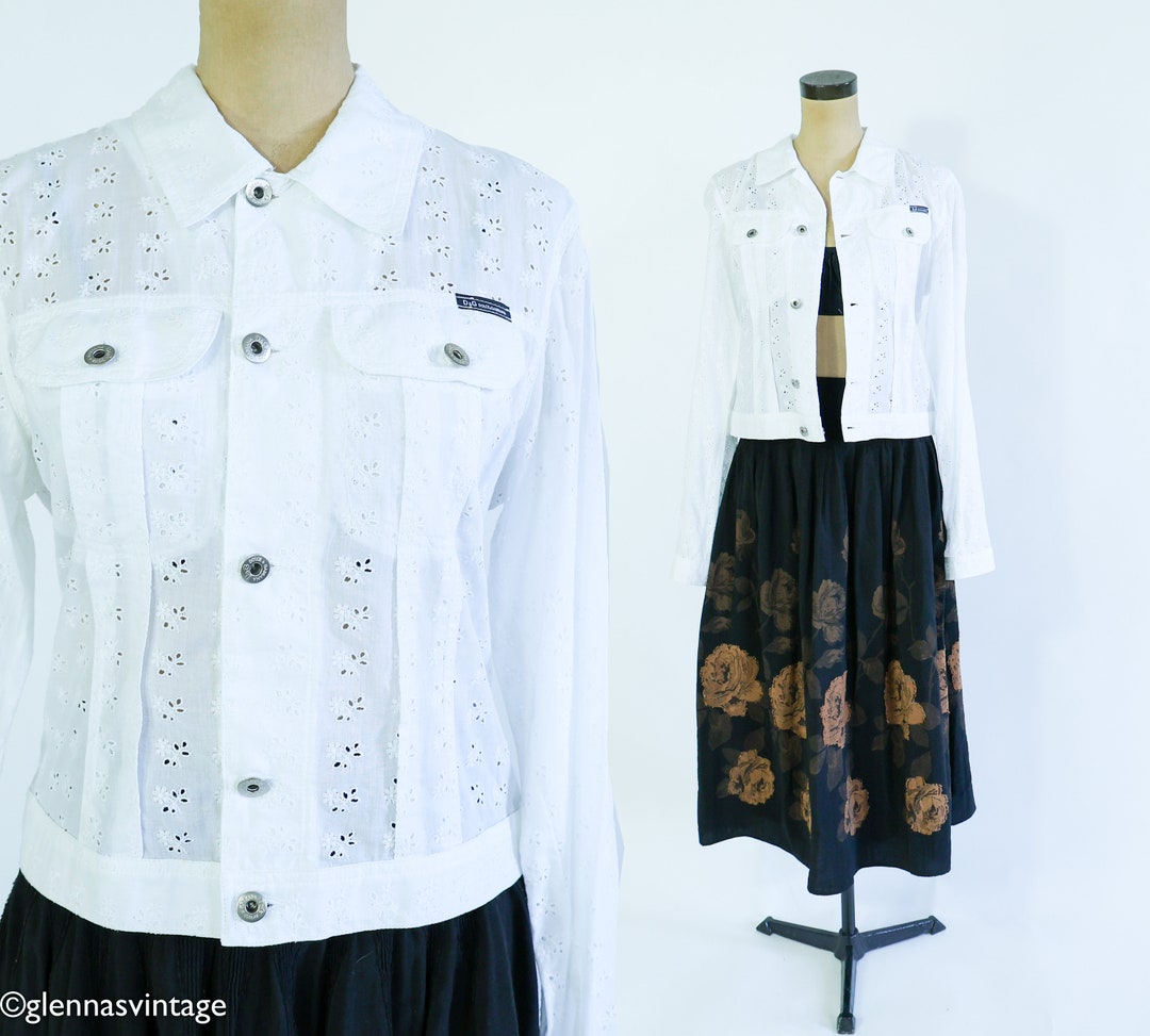Dolce & Gabbana 1990s White Eyelet Jacket | White Denim Style Shirt ...