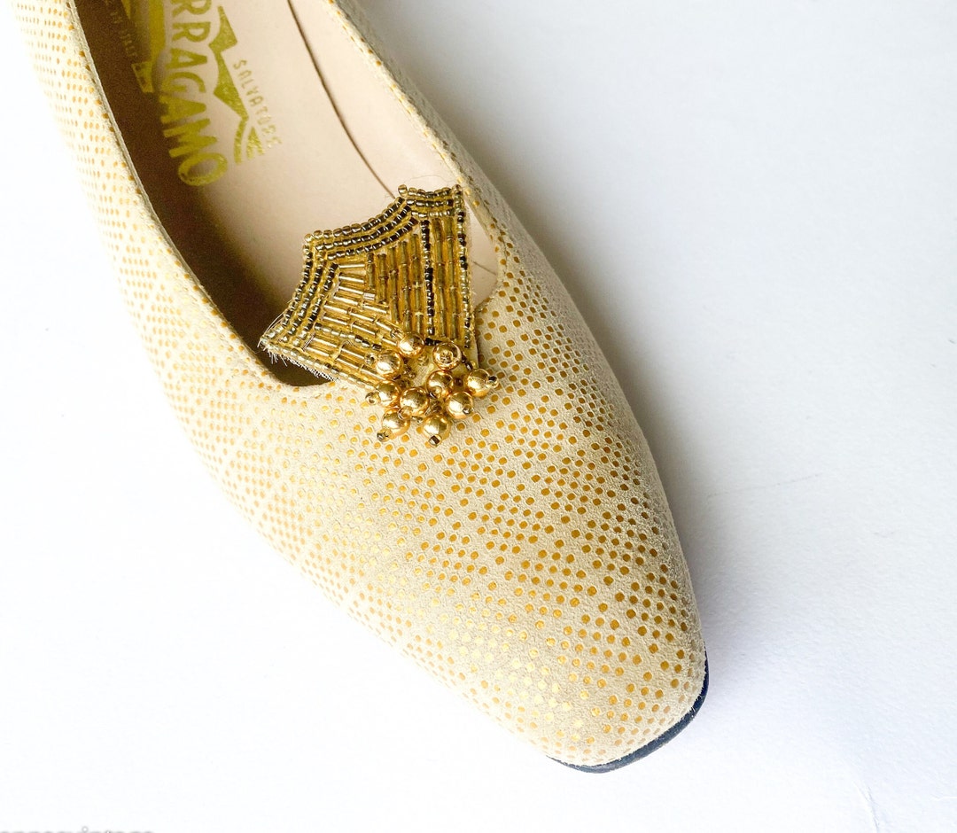 1930s Gold Shoe Clips | 30s Gold Beaded Shoe Clips - Etsy