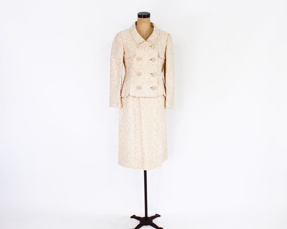 1960s Beige Double Breasted Brocade Suit | 60s Beige … - Gem